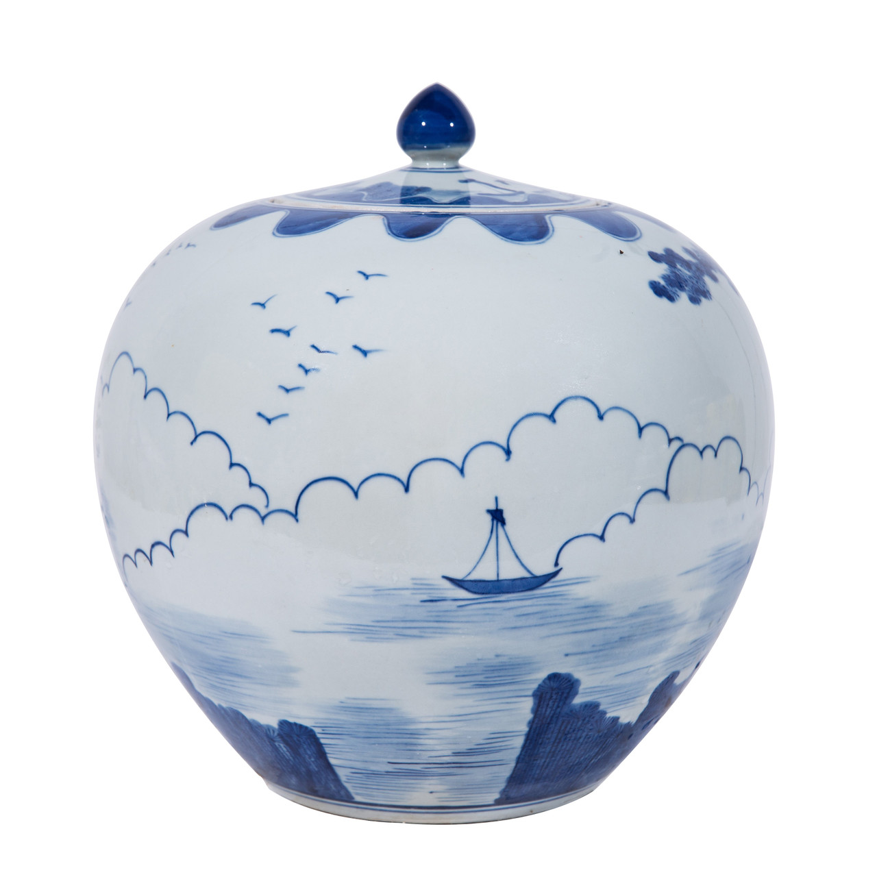 Blue And White Sail Boat Melon Jar - Legend Accents