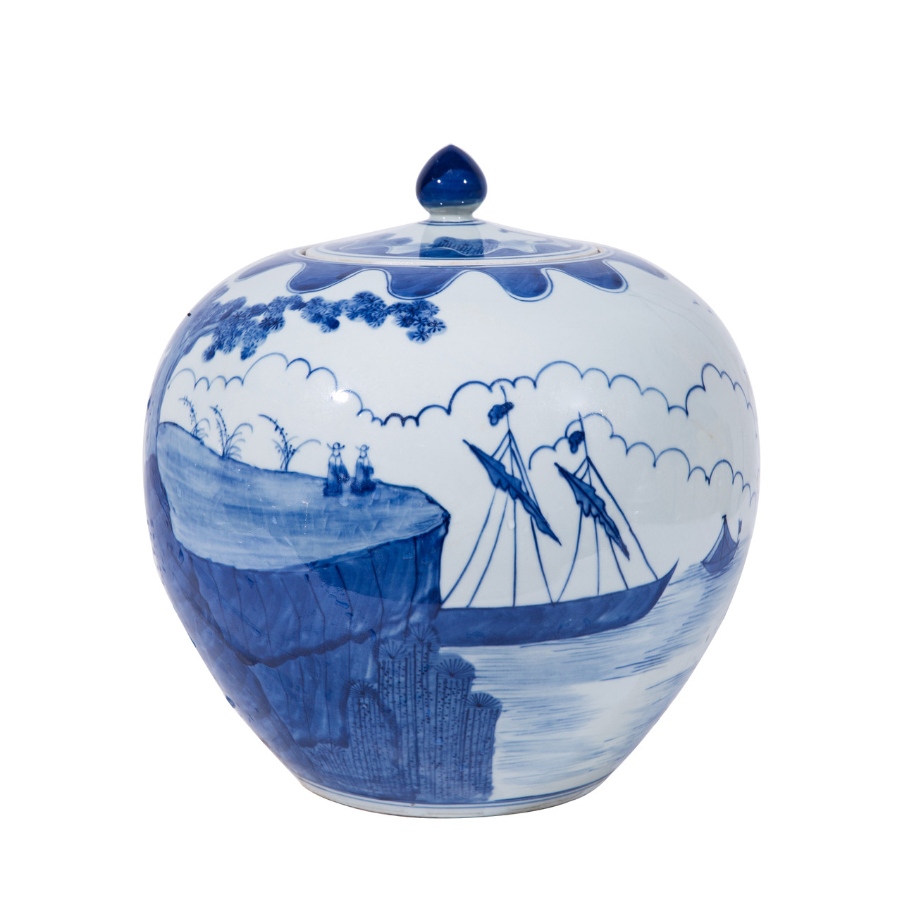 Blue And White Sail Boat Melon Jar - Legend Accents