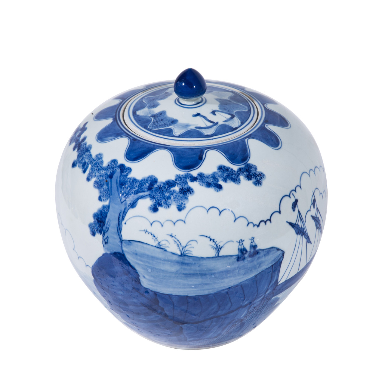 Blue And White Sail Boat Melon Jar - Legend Accents