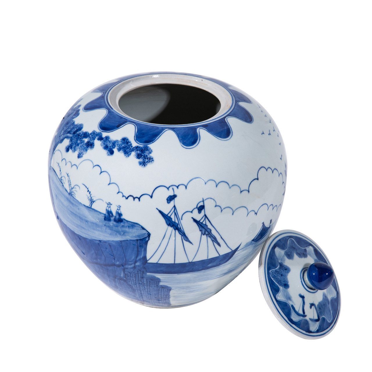 Blue And White Sail Boat Melon Jar - Legend Accents