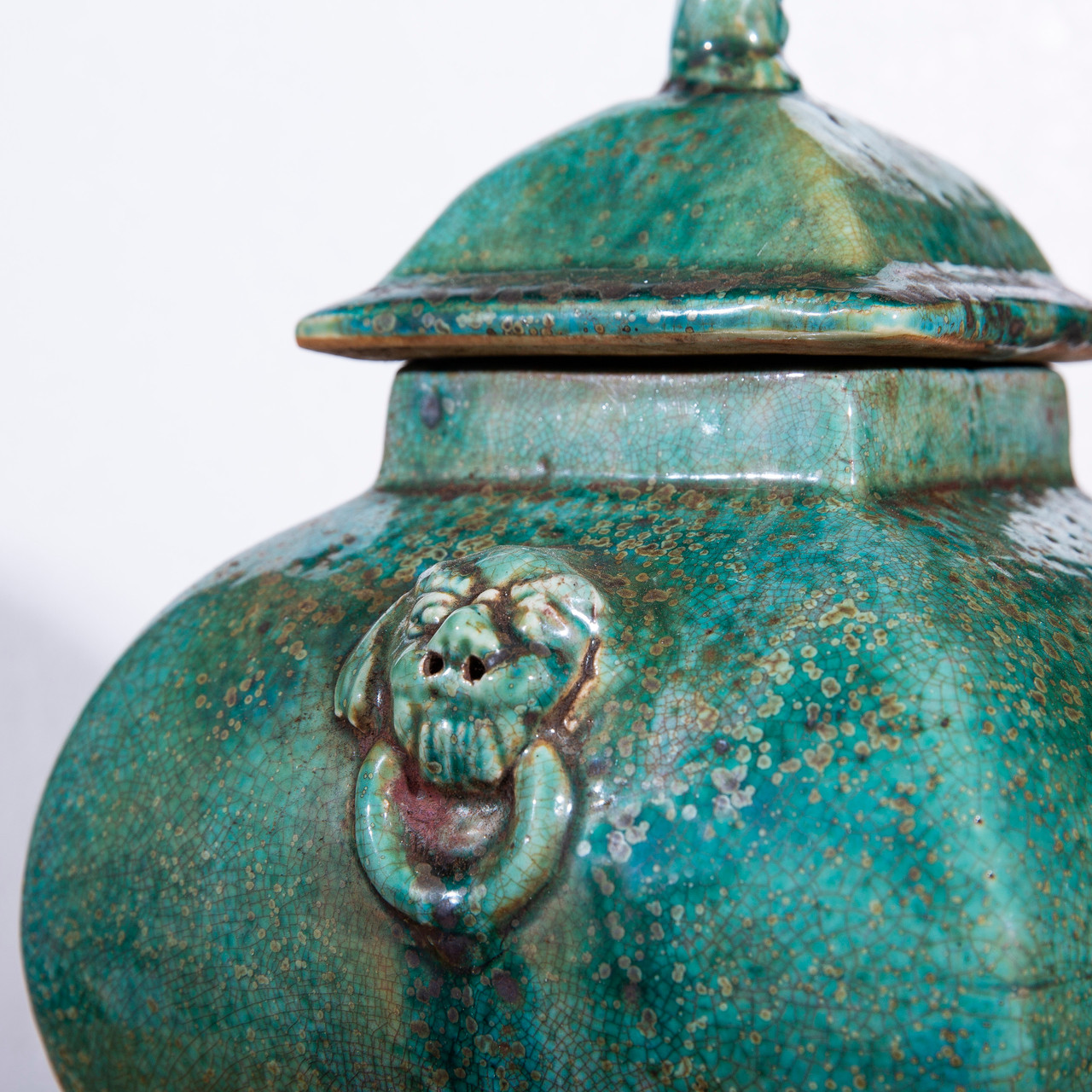 Speckled Green Double Handle Square Lid Jar - Legend Accents