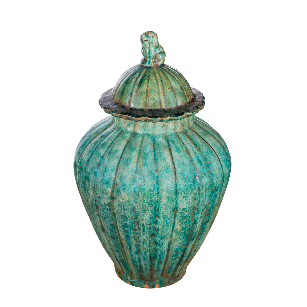 Speckled Green Ribbed Lion Lid Jar - Legend Accents