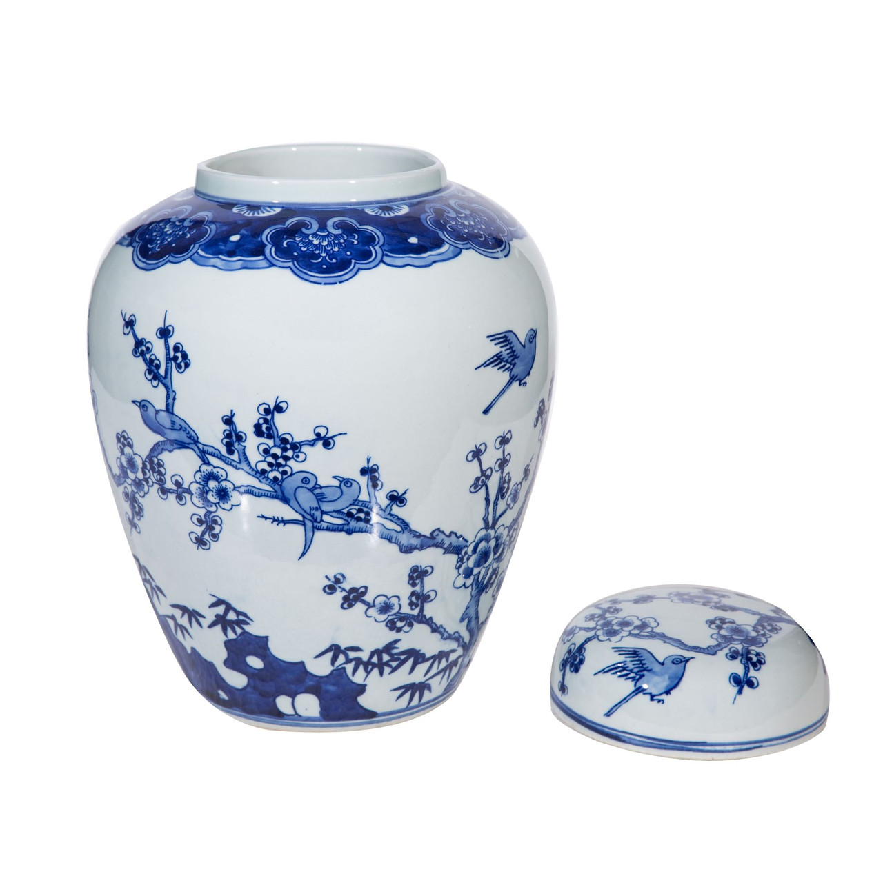 Blue And White Flower Bird Jar