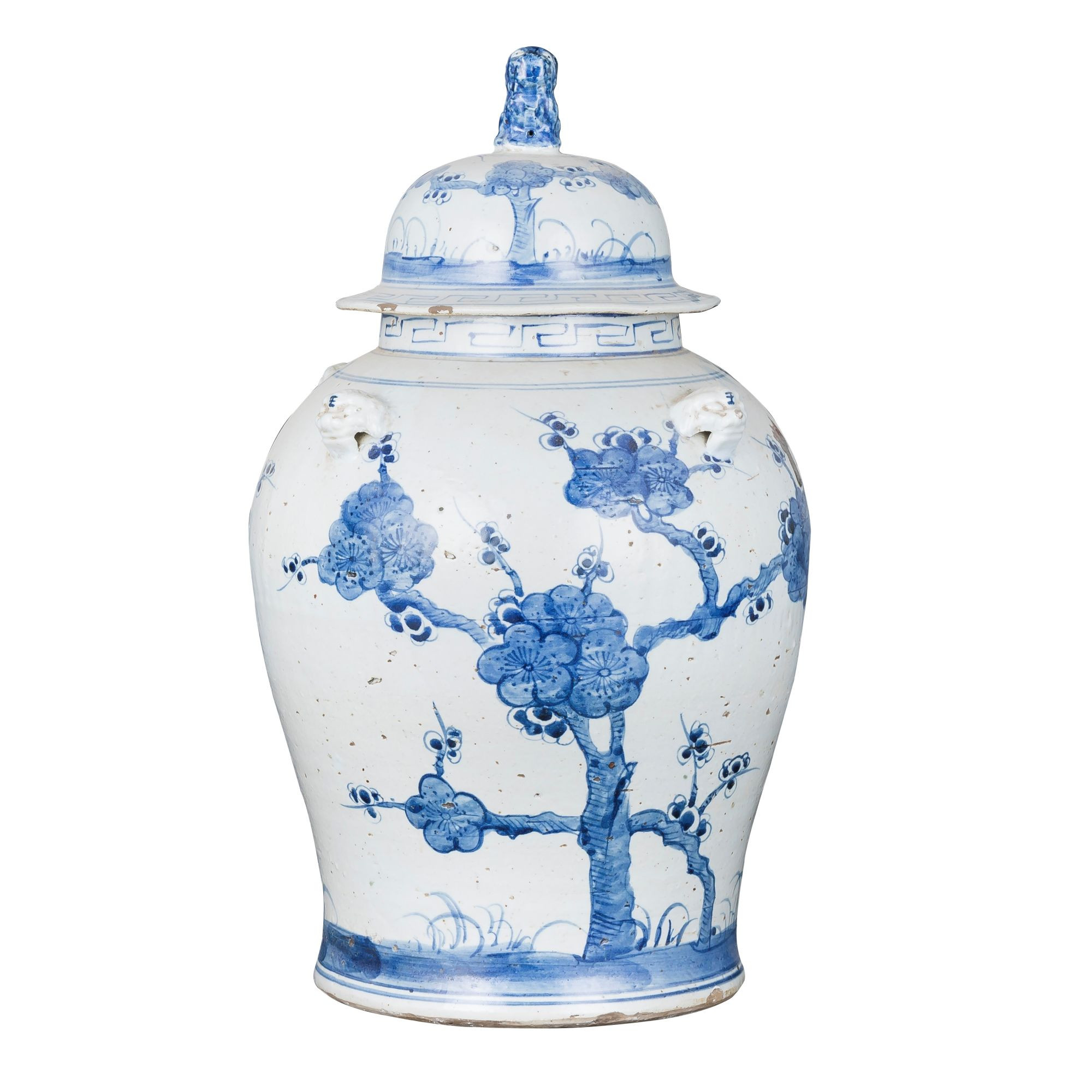 Blue & White Lamp Vintage Ming Jar Plum Lily Pads / Plum Blossom