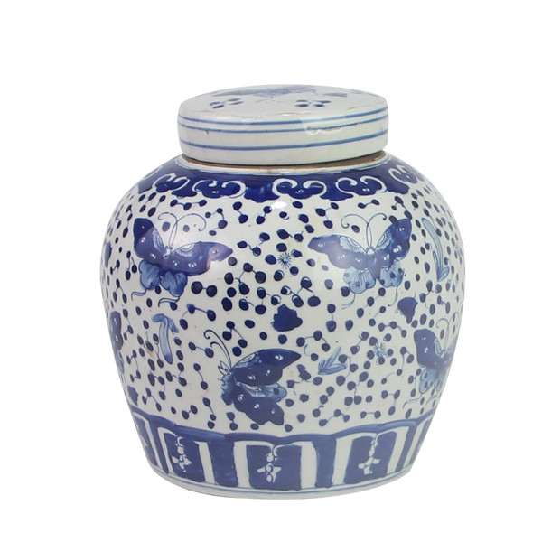 Blue And White Ming Jar Butterfly - Legend Accents