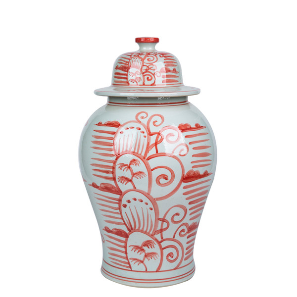 Coral Red Temple Jar Breeze Motif - Legend Accents
