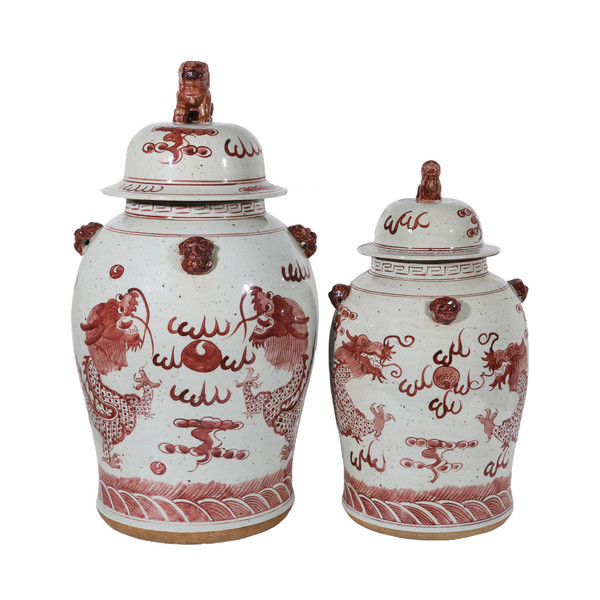 Rustic Maroon Red Dragon Temple Jar - 2 Sizes - Legend Accents