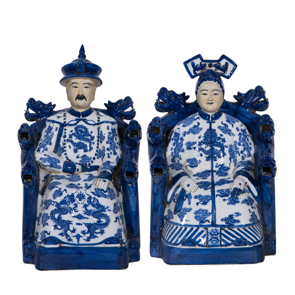 Blue And White Emperor / Empress On Throne - Legend Accents
