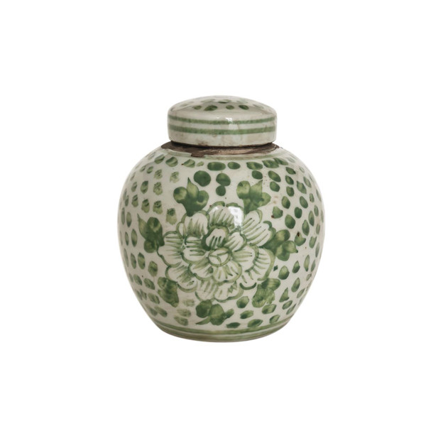 Green & White Porcelain ..Mini Jar Peony Dots