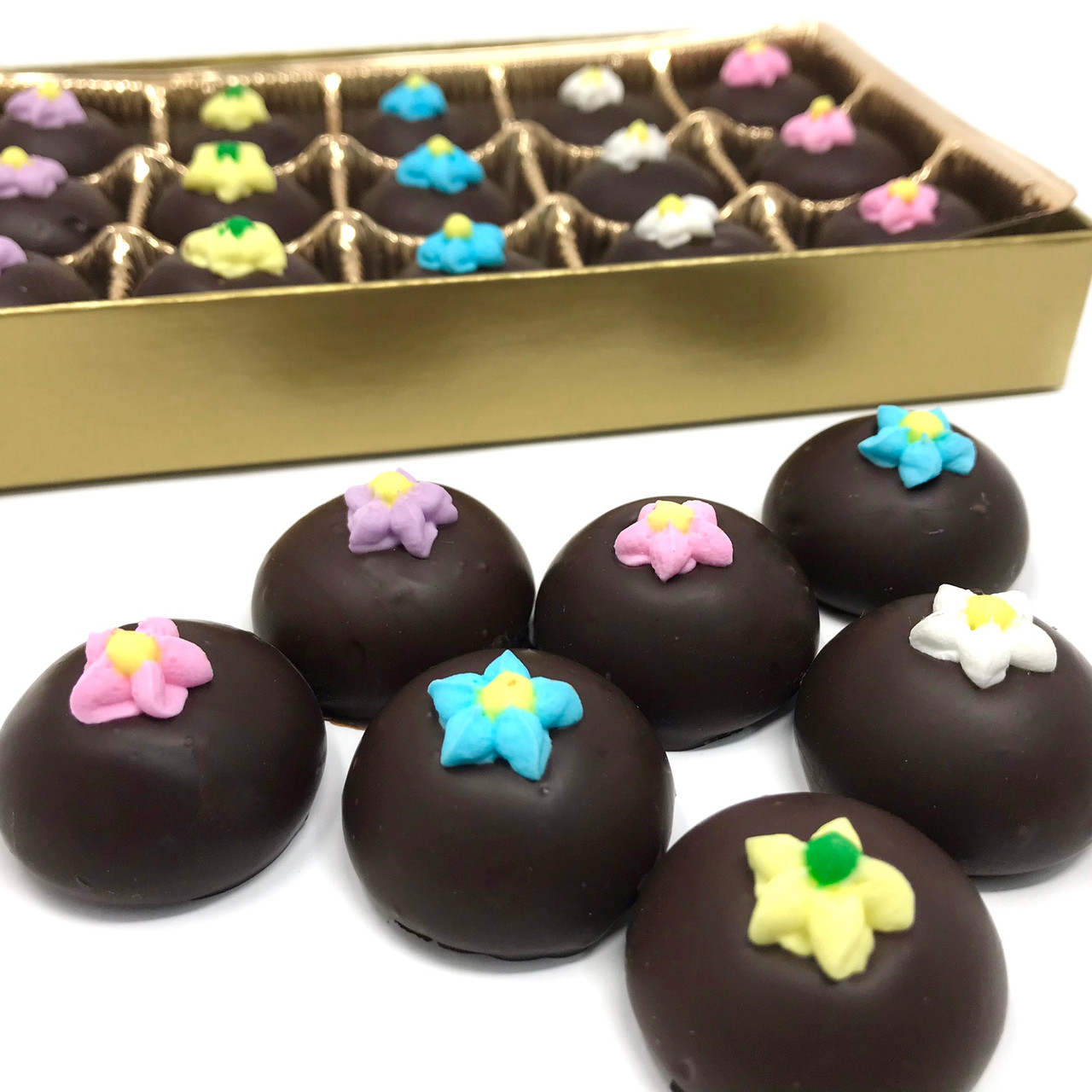 Dark Chocolate Decorated Flower Mints