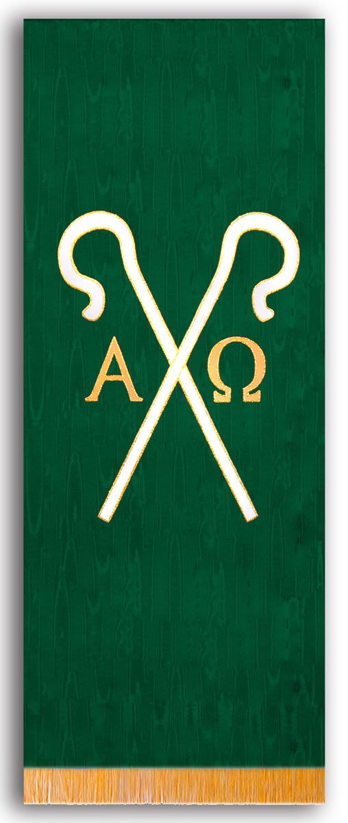 Ordinary Time Green Slim Alpha Omega Symbol Church Worship Banner