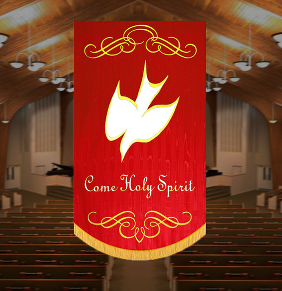 Come Holy Spirit solid Dove and Scrolls Church Praise Banner