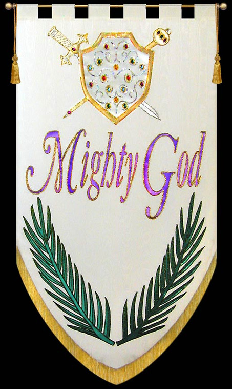 Mighty God on White Church Worship Banners