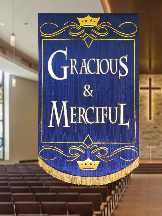 Gracious and Merciful Banner with Crowns and Scroll Frame