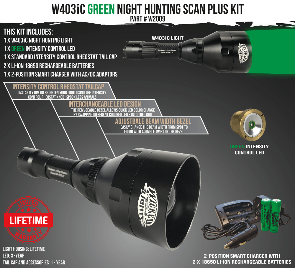 Wicked Lights W403iC GREEN Scan Plus Night Hunting Light Kit ...