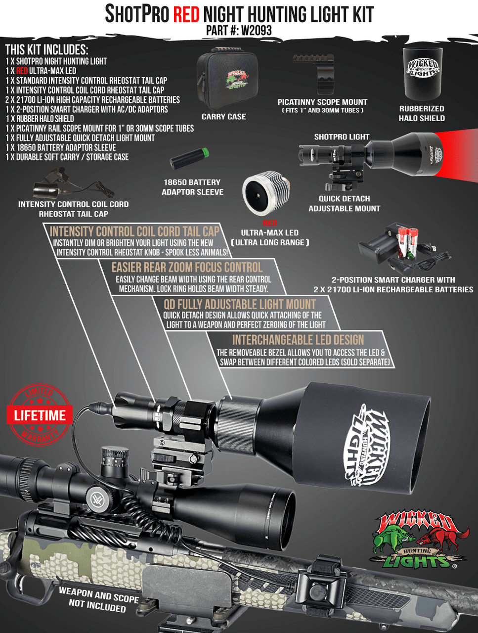 Wicked Lights® ShotPro™ Extreme Range RED ULTRA-MAX LED Night Hunting ...