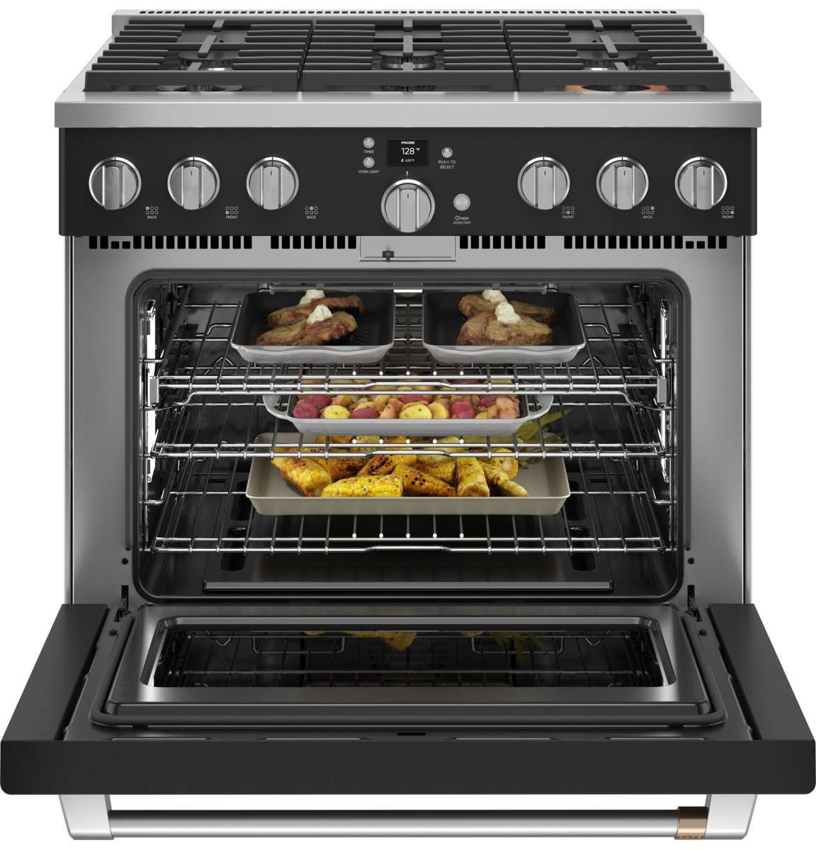 Cafe CGY366P3TD1 36" Smart All Gas Commercial Style Range with 6 ...
