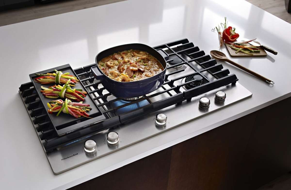 KitchenAid KCGS956ESS 36" Gas Cooktop with Griddle & Dual Ring Burner ...