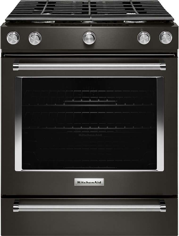 KitchenAid KSGG700EBS 30" Gas Slide-in Convection Range with Glass ...