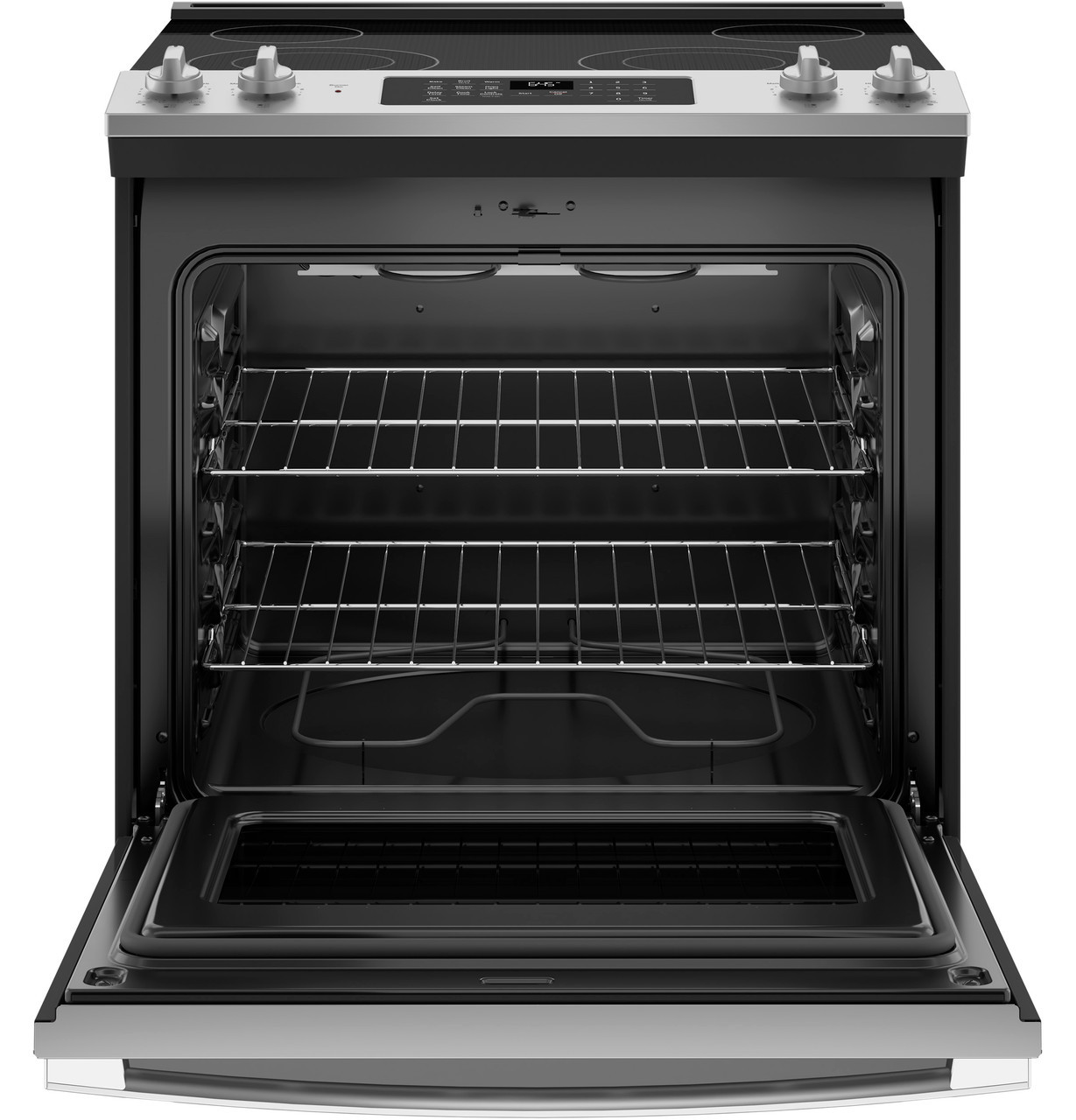 GE JS645SLSS 30" Slide-In Front Control Electric Range with Power Boil ...