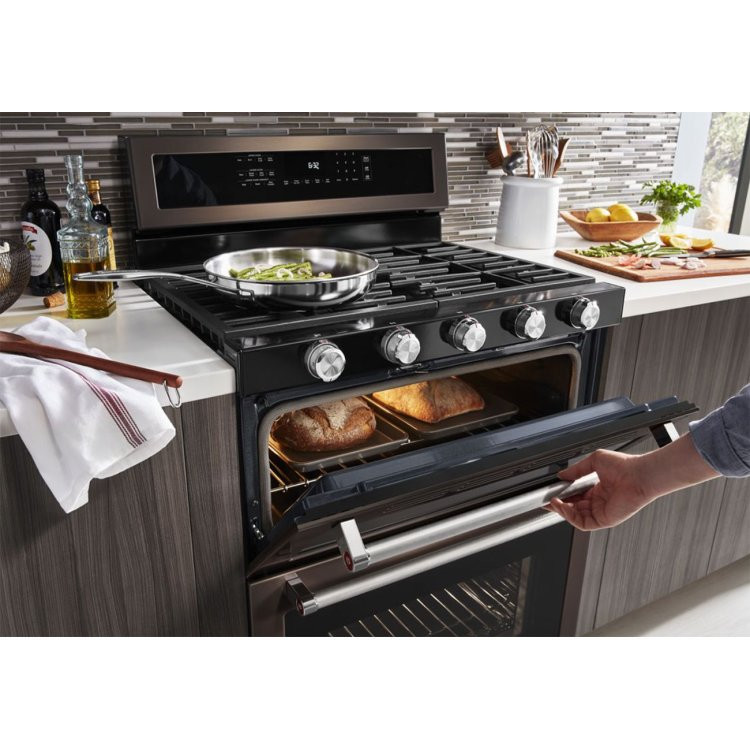 KitchenAid KFGD500EBS 30" Gas Range with Double Oven and Glass Touch ...