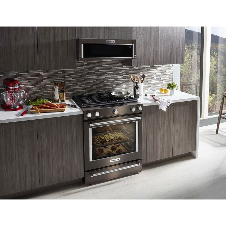 KitchenAid KSGG700EBS 30" Gas Slide-in Convection Range with Glass ...