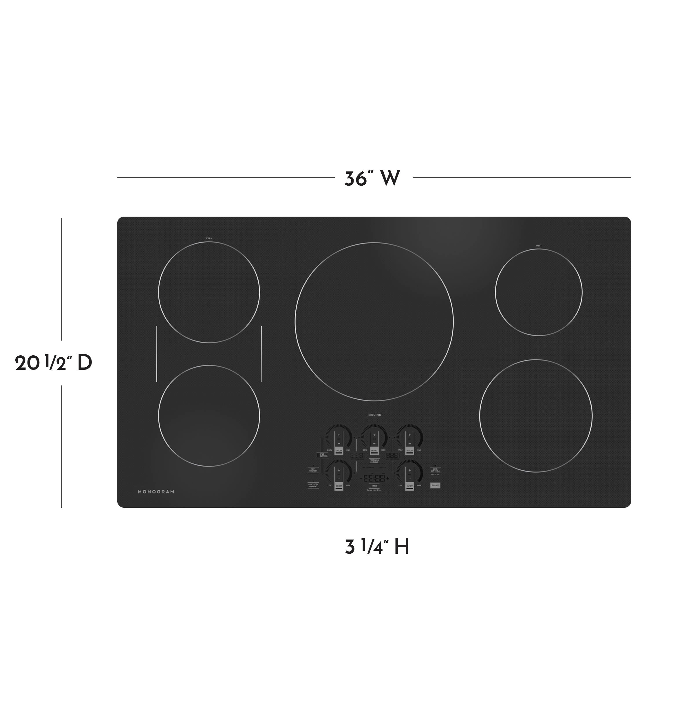 Monogram ZHU36RDTBB 36" Induction Cooktop with Glide Touch Control and ...