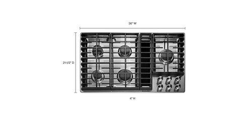KitchenAid KCGD506GSS 36" Gas Downdraft Cooktop with 300 CFM and 3 ...