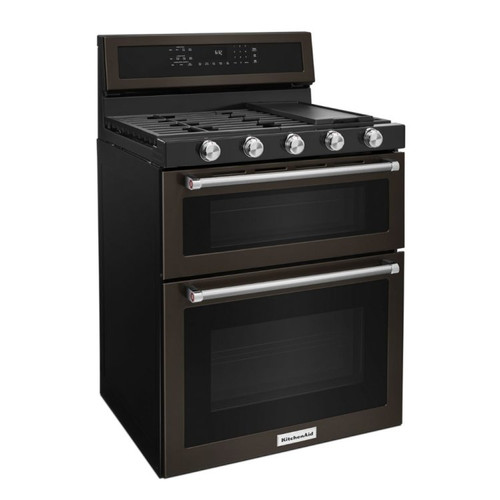 KitchenAid KFGD500EBS 30" Gas Range with Double Oven and Glass Touch ...