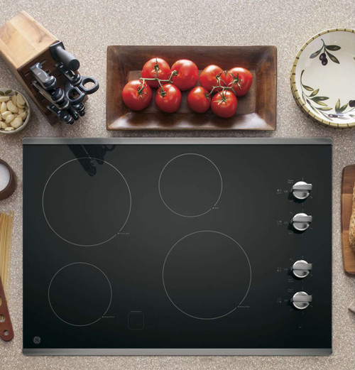 GE JP3030SWSS 30" Electric Cooktop with Knob Controls and 4 Elements ...