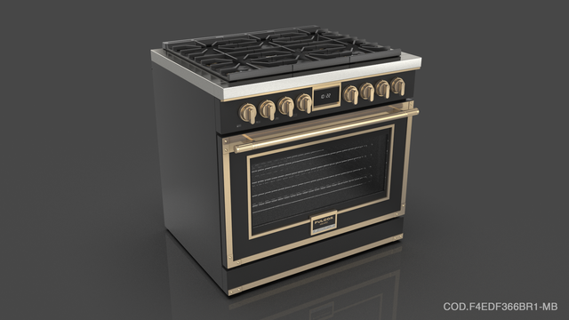 Fulgor Milano F4EDF366BR1MB Evoque Dual Fuel Range with 6 Brass Burners ...