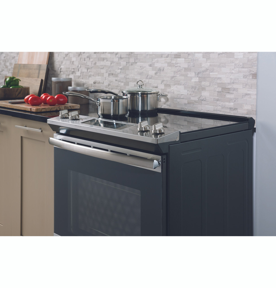 JS645SLSS GE 30" Slide-In Front Control Electric Range with Power Boil ...
