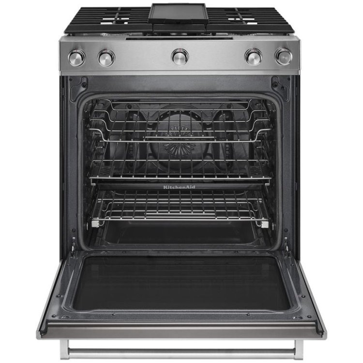 KitchenAid KSDB900ESS 30" Dual Fuel 5 Burner Convection Slide-In Range ...