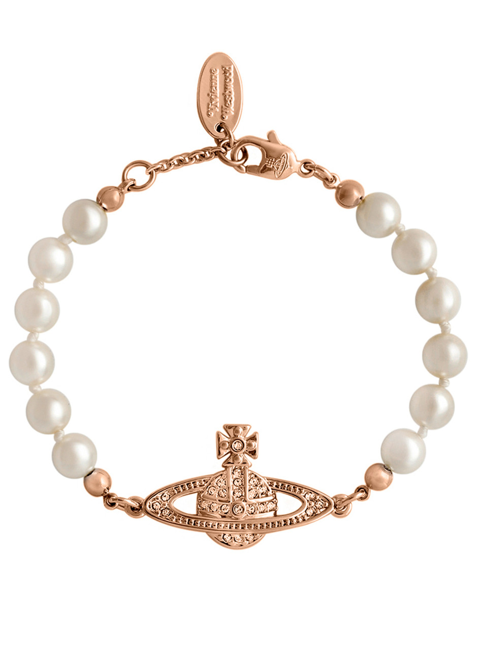 Vivienne Westwood Mini Bas Relief Pearl Bracelet pink gold-silk pearl