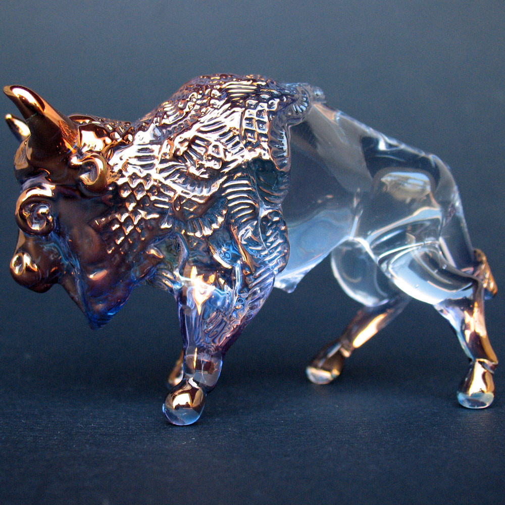 Hand Blown Glass Bison Figurine Buffalo Sculpture - Prochaska Gallery