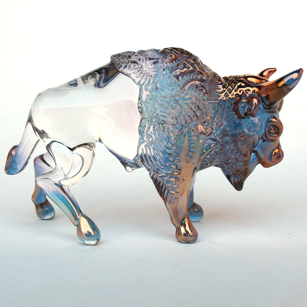 Hand Blown Glass Bison Figurine Buffalo Sculpture - Prochaska Gallery