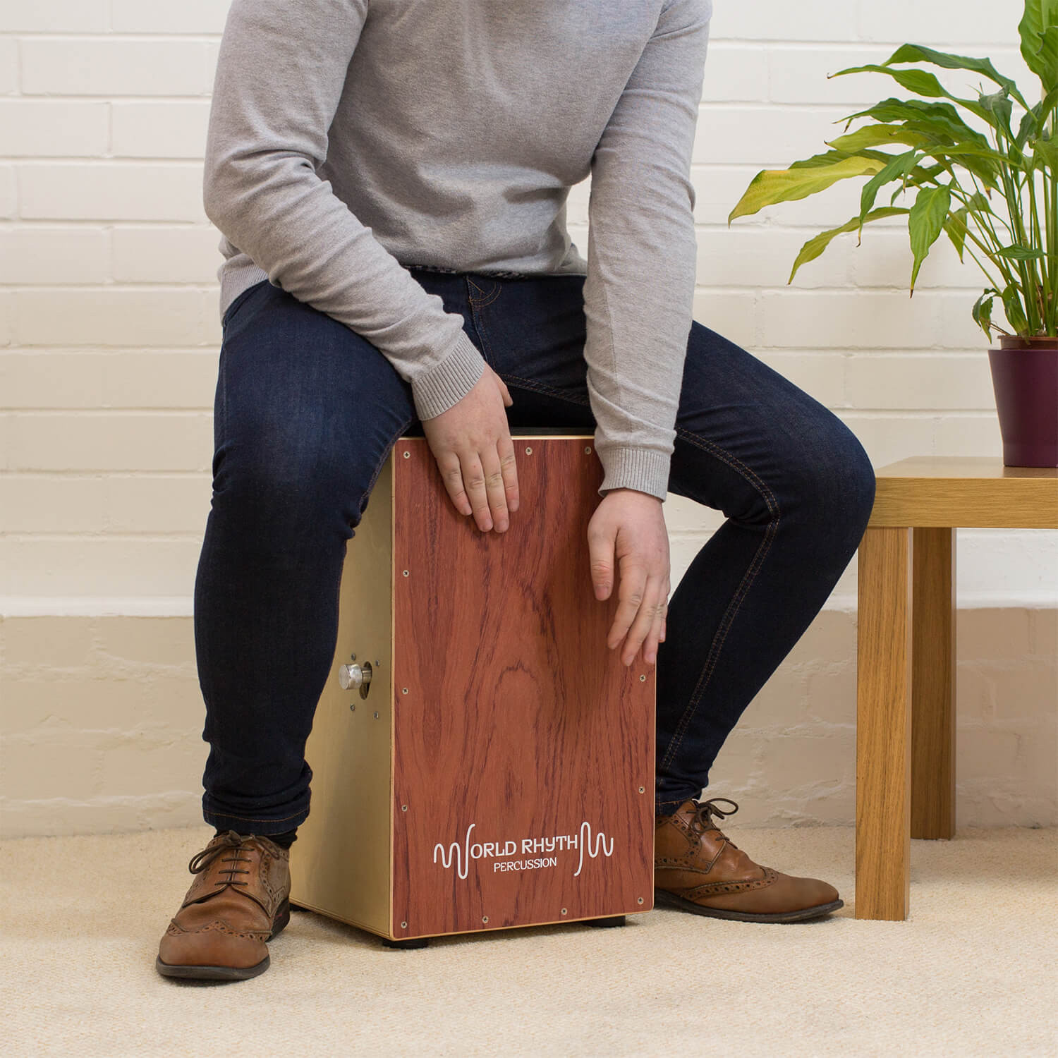 World Rhythm Brown Cajon Box Drum with Adjustable Snare - DJM Music Ltd