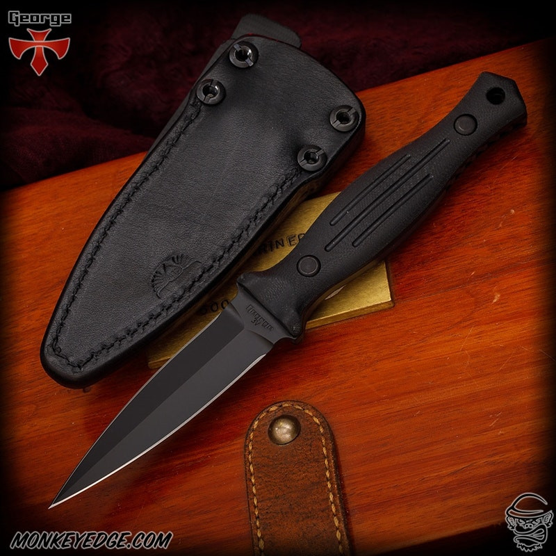 Monkey Edge - George Knives Galvo Dagger - Black/Fullered G10 w/Leather ...
