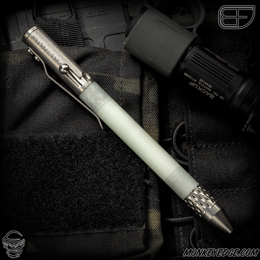 Monkey Edge - Fellhoelter TiBolt Pen - Titanium Tumbled/Jade G10 w/Drip Tip