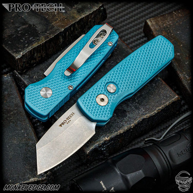 Monkey Edge - Pro-Tech Knives: Runt 5 - Stonewashed/Tiffany Blue Textured