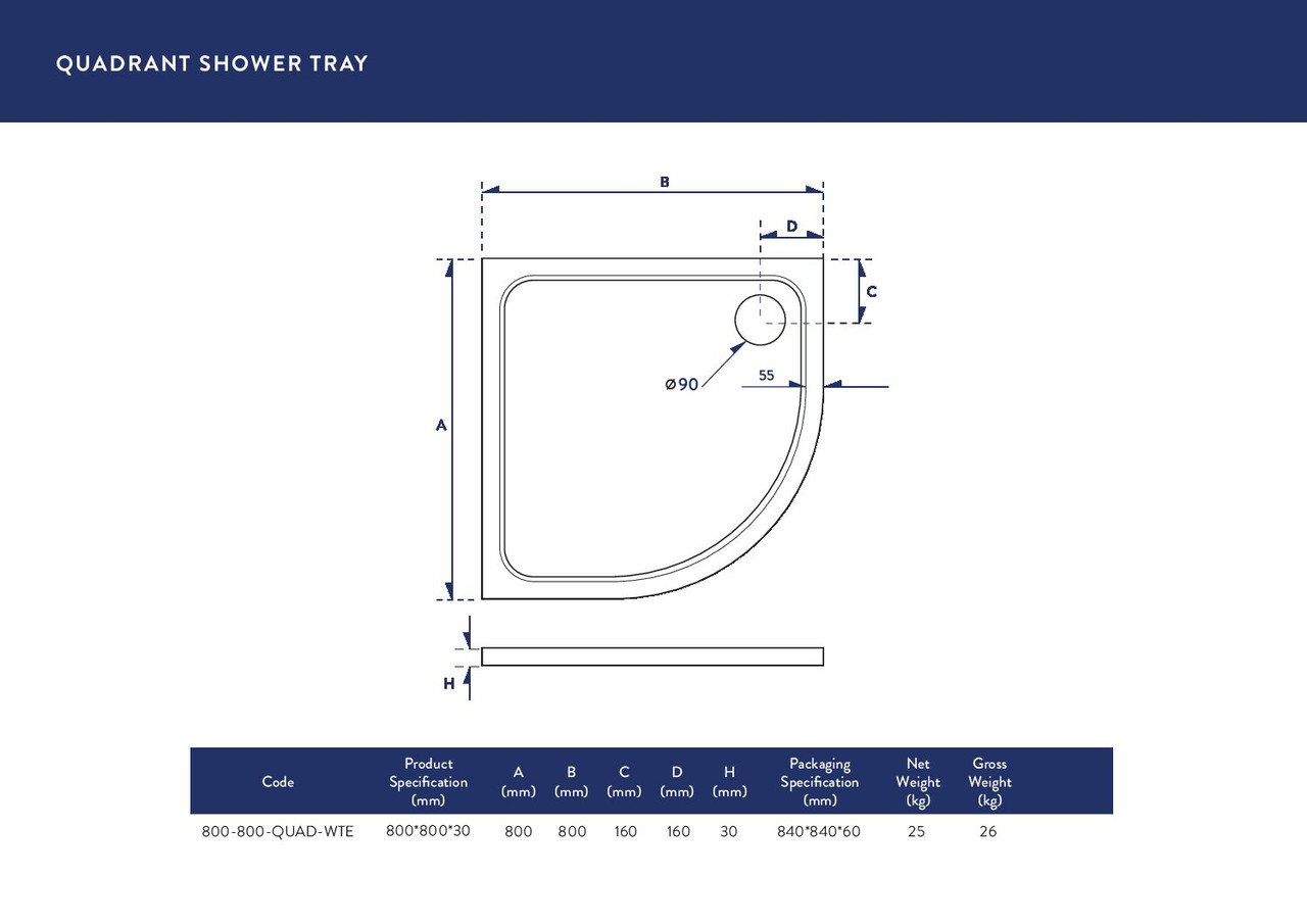 Shires Quadrant Shower Tray in White