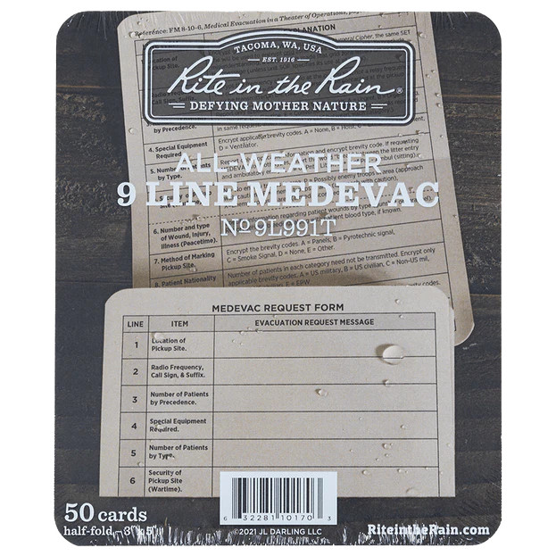 9-Line Medevac Combat Card, 5"x6", (50/pk)