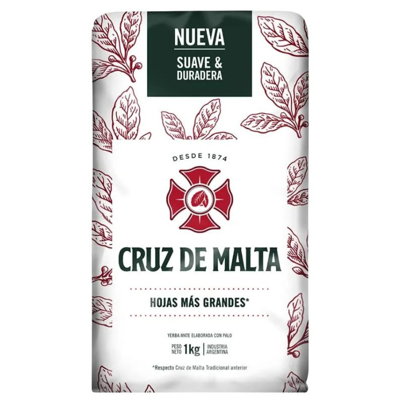 Cruz de Malta Yerba Mate Traditional Wide Leaf, 1 kg / 2.2 lb ea (6 count)