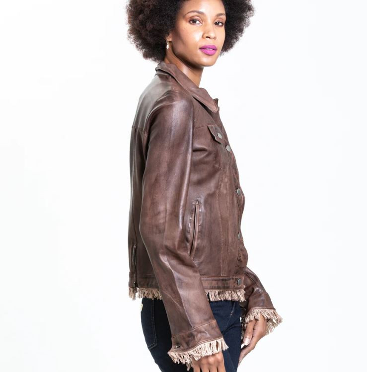 Jakett New York Alexa Patina Leather Jacket - Bark/Sable