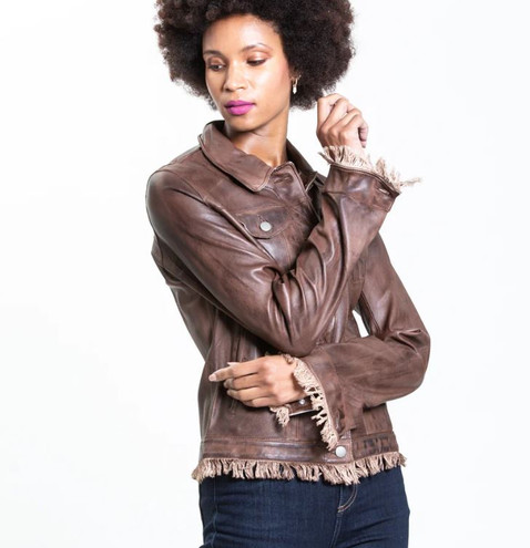 Jakett New York Alexa Patina Leather Jacket - Bark/Sable