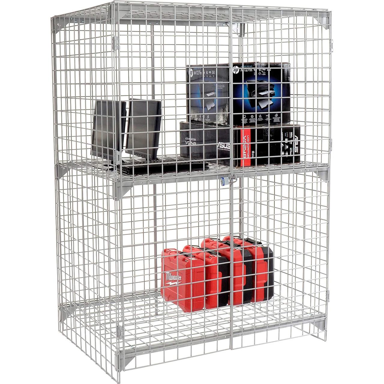 Wire Mesh Security Locker with Shelf and Lockable Doors, 48" W x 24" D ...