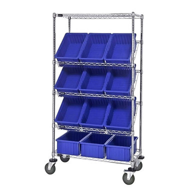 Angled Bin Storage, 36" W x 18" D x 74" H, 30 Bins at 5-4/7"W x 17.625 ...