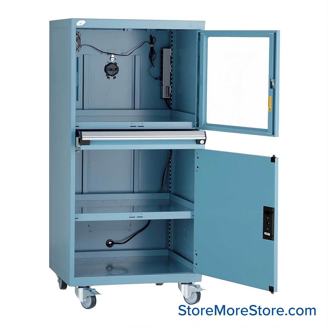 Dust Proof Computer Cabinet, 63.25" H, Fixed Printer Shelf, Fixed ...