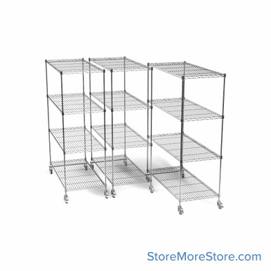 Pull Out Wire Shelving, 117" W x 48" D x 79" H, 48" Shelf Depth, 3 ...