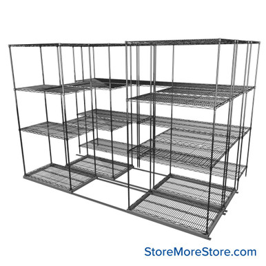 Sliding Wire Shelving, 116" W x 67" D x 78" H, 21" Shelf Depth, 2 Rows ...